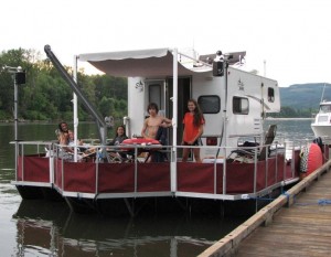 Floating Dock Converted Into a Camper Barge